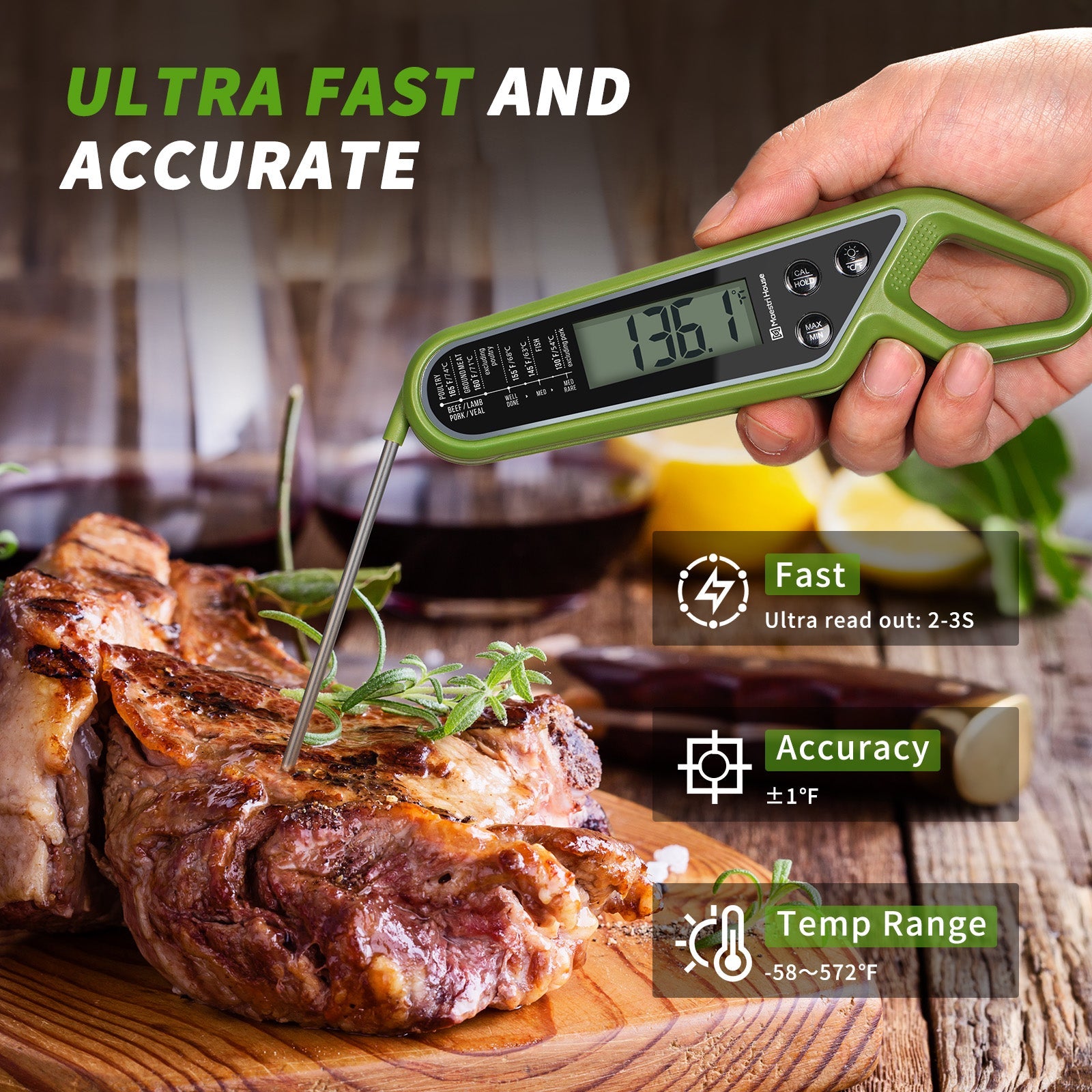 Digital Waterproof Food Thermometer | Fast Read Kitchen Tool – ProtoArc