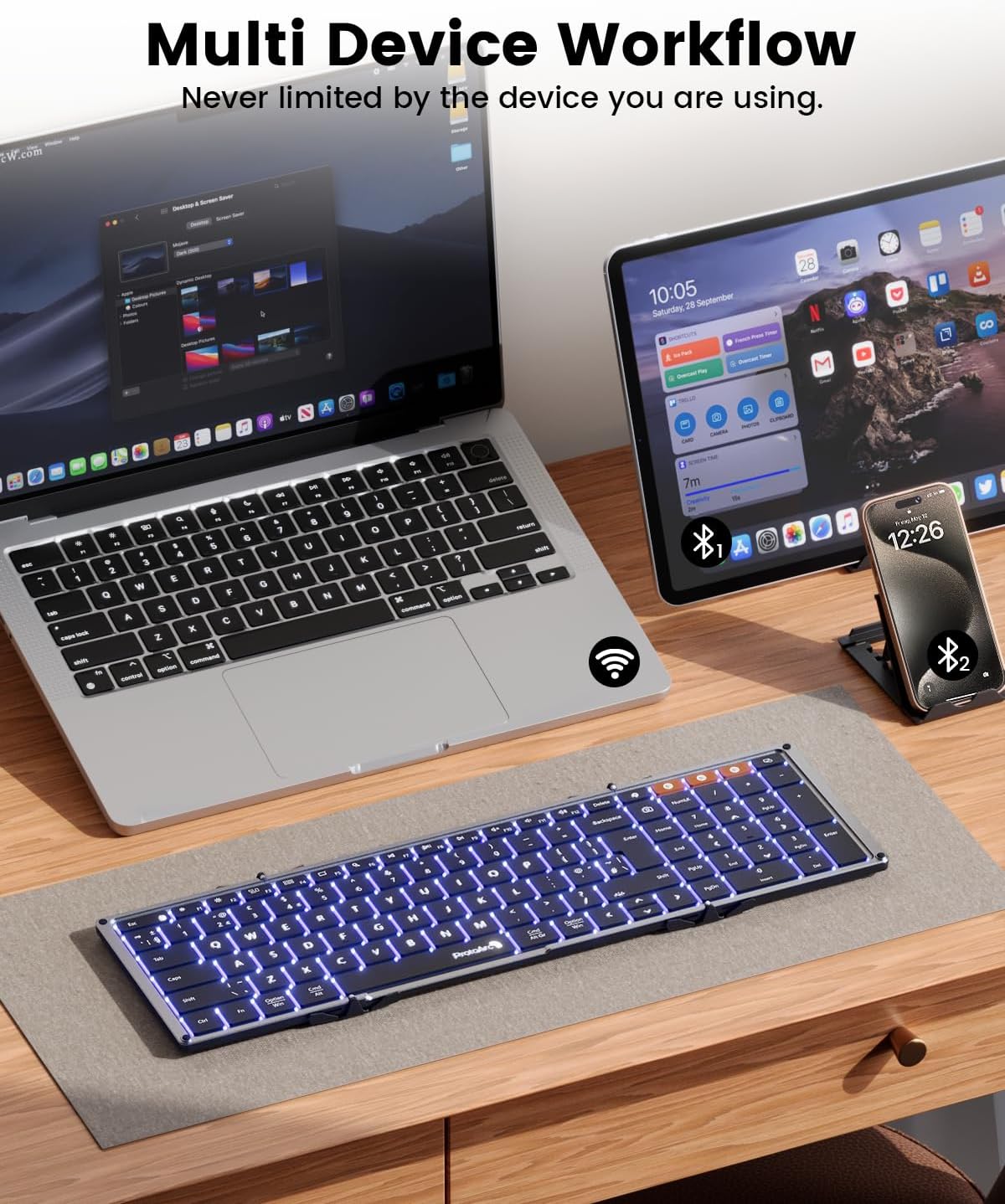 ProtoArc® XK01 Plus Backlit Foldable Bluetooth Portable Keyboard